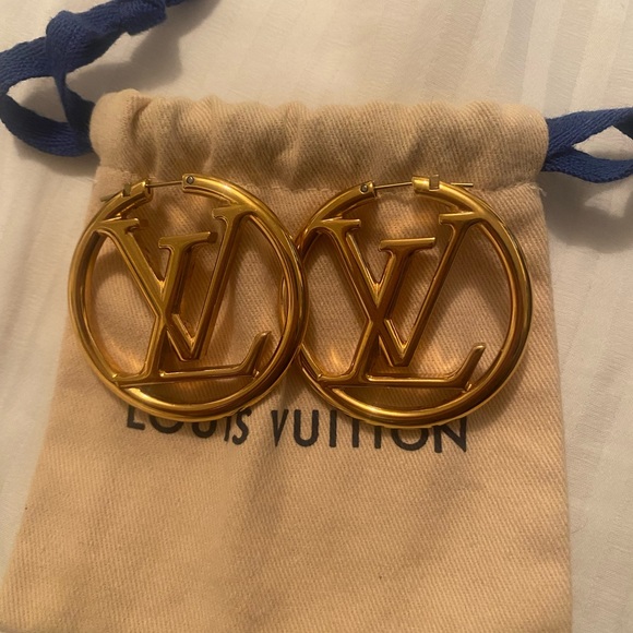 Louis Vuitton | Accessories | Louise Gold Lv Hoops | Poshmark